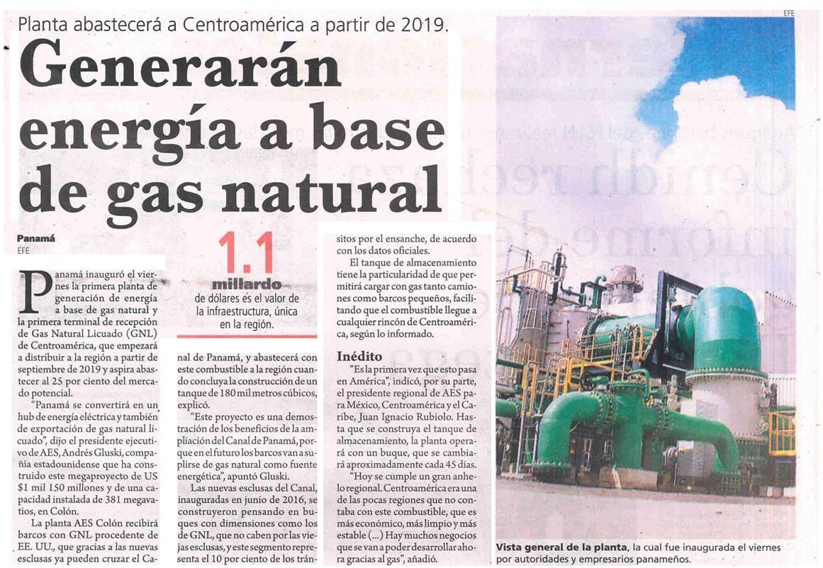 Generarán energía a base de gas natural – ANG
